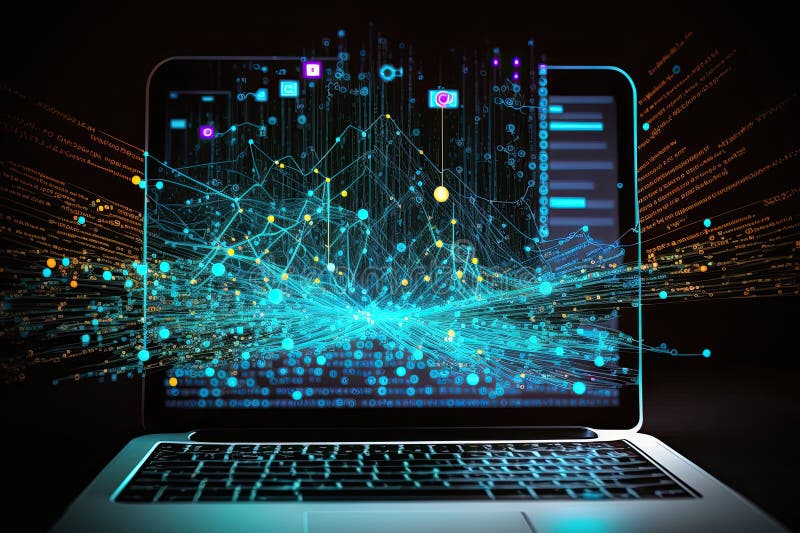 Digital Data and Network Connection on Laptop Screen. Big Data Analysis ...