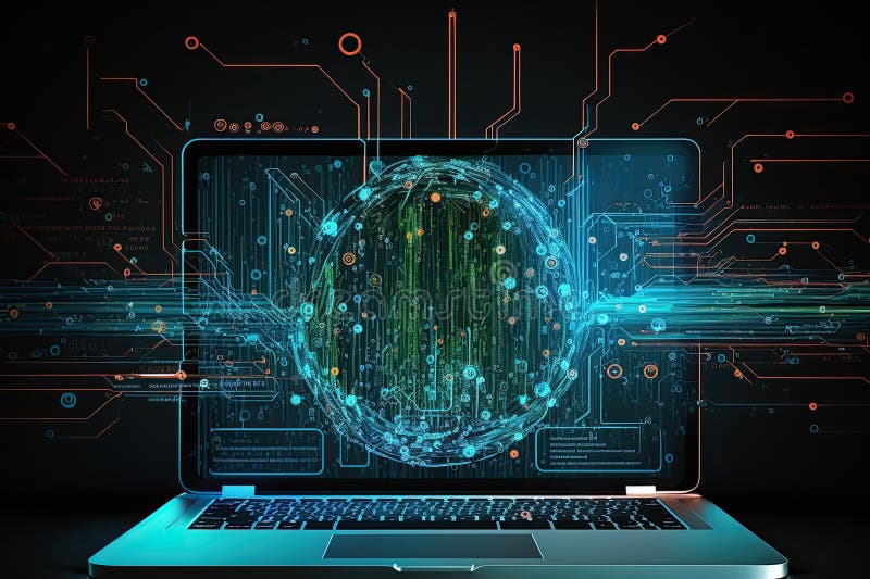Digital Data and Network Connection on Laptop Screen. Big Data Analysis ...