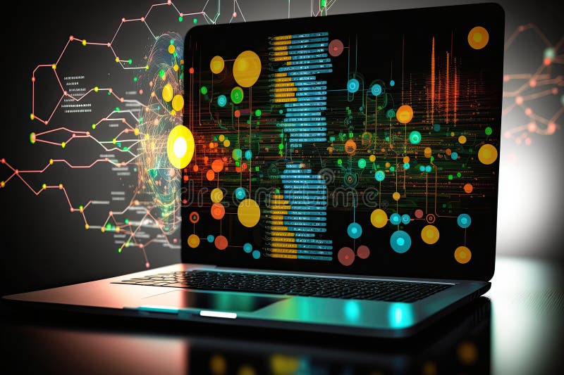 Digital Data and Network Connection on Laptop Screen. Big Data Analysis ...