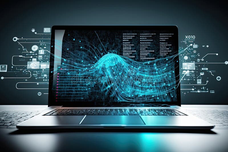 Digital Data and Network Connection on Laptop Screen. Big Data Analysis ...