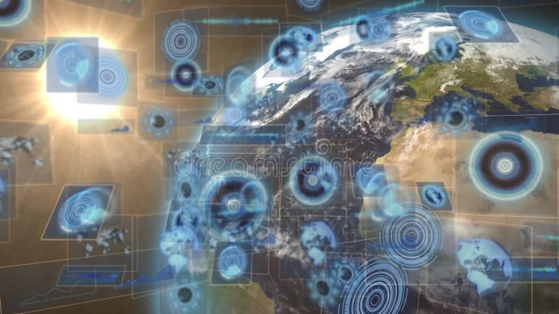 Digital Data and Network Connections Animation Over Earth from Space ...
