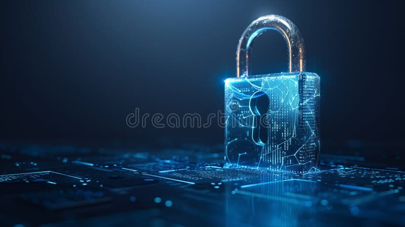 Digital Data Padlock, Cyber Security System on Dark Blue Background ...