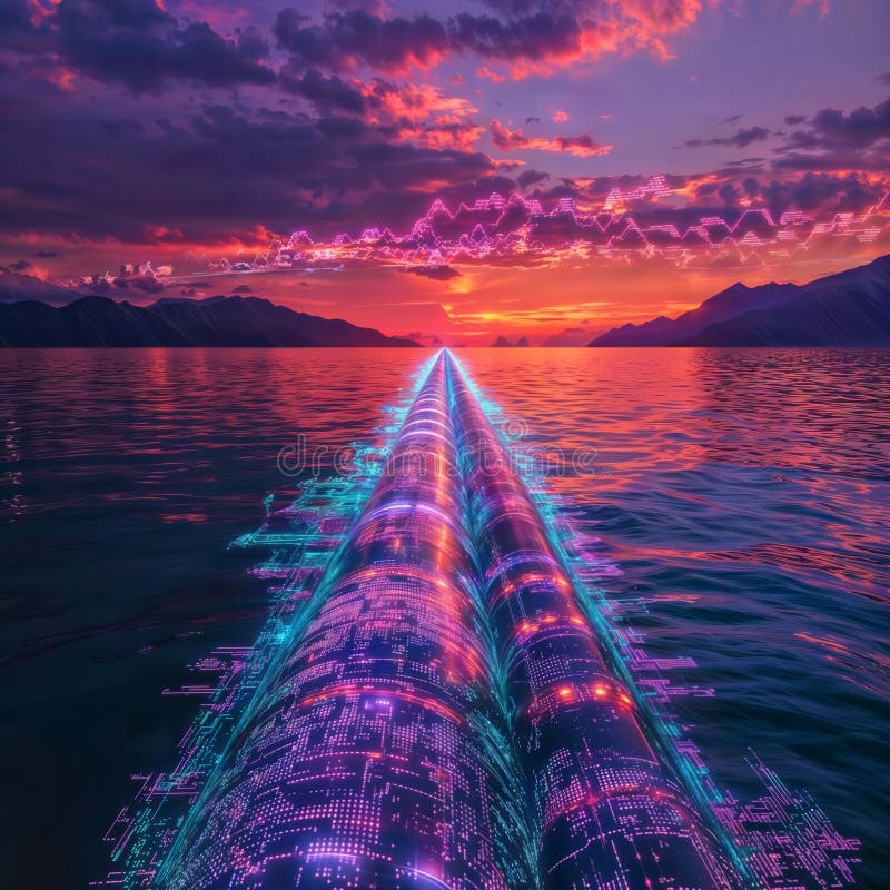 Futuristic Data Pipeline: Glowing Cables Across Scenic Landscape, Generative Ai Stock ...