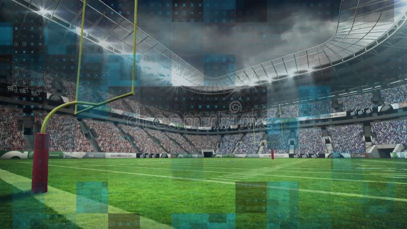 Digital Data Processing Animation Over Football Stadium with Crowd ...