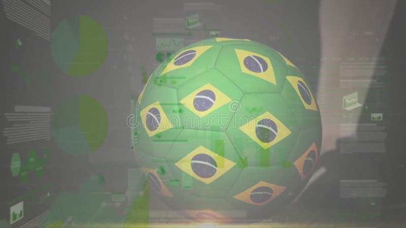 Digital Data Processing Animation Overlaying Brazil-themed Soccer Ball ...