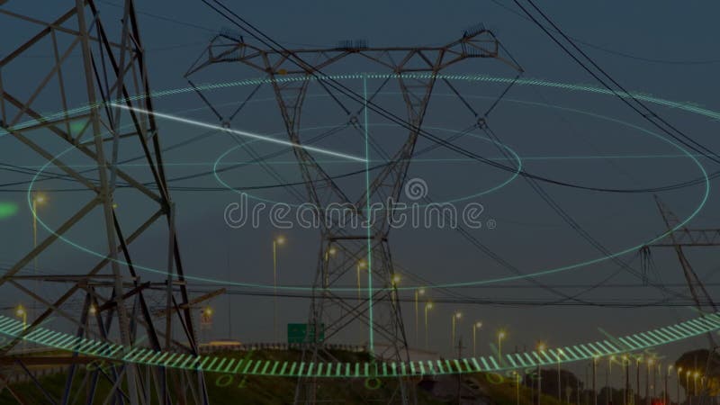 Digital Data Processing Animation Overlaying Power Lines in Technology ...