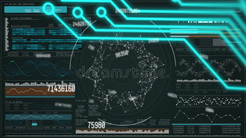 Digital Data Processing and Circuit Board Animation Over Futuristic Dashboard Interface Stock ...
