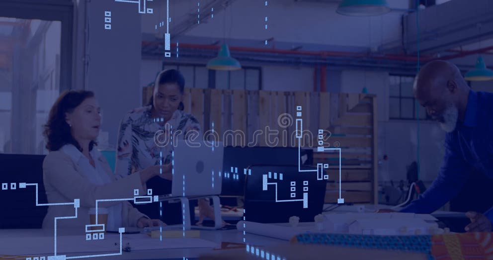 Digital Data Processing Image Over Business People Working in Modern ...