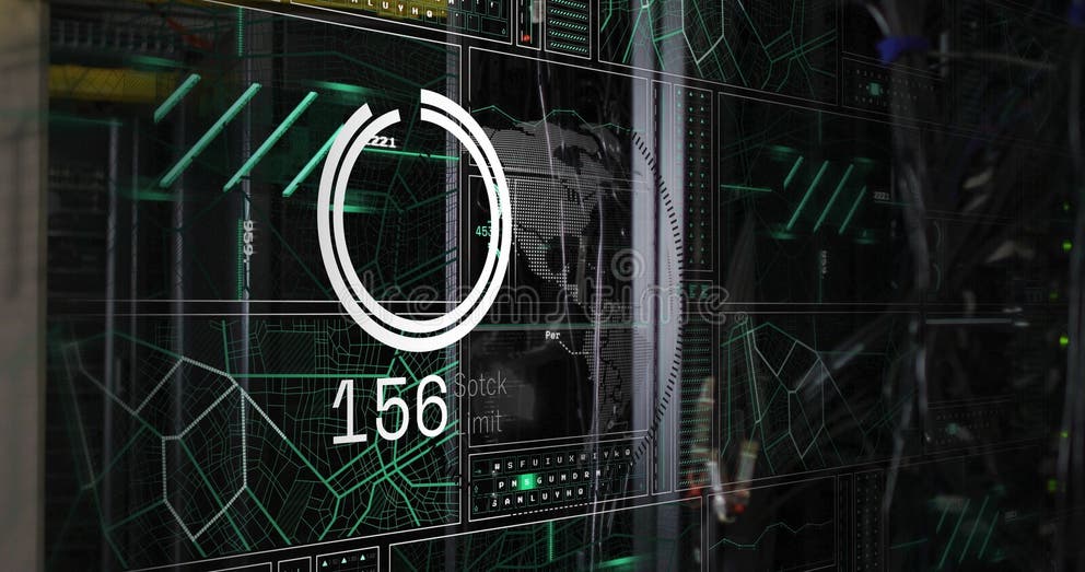 Digital Data Processing Image Over Futuristic Interface with World Map and Graphs Stock ...