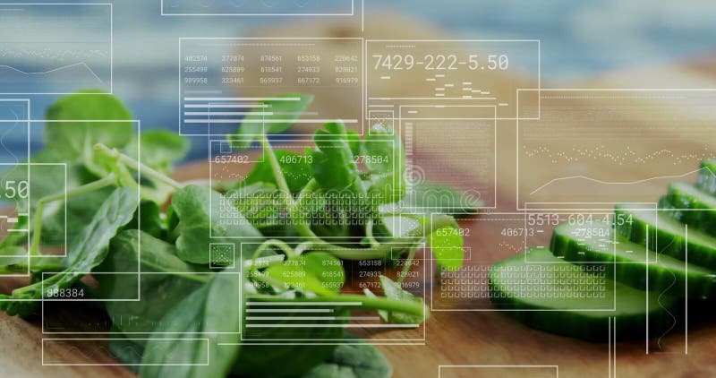 Digital Data Processing Overlay on Fresh Green Leaves in Nature Scene ...