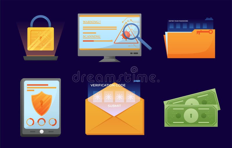 Digital Data Protection Design Element Vector. Cyber Security ...