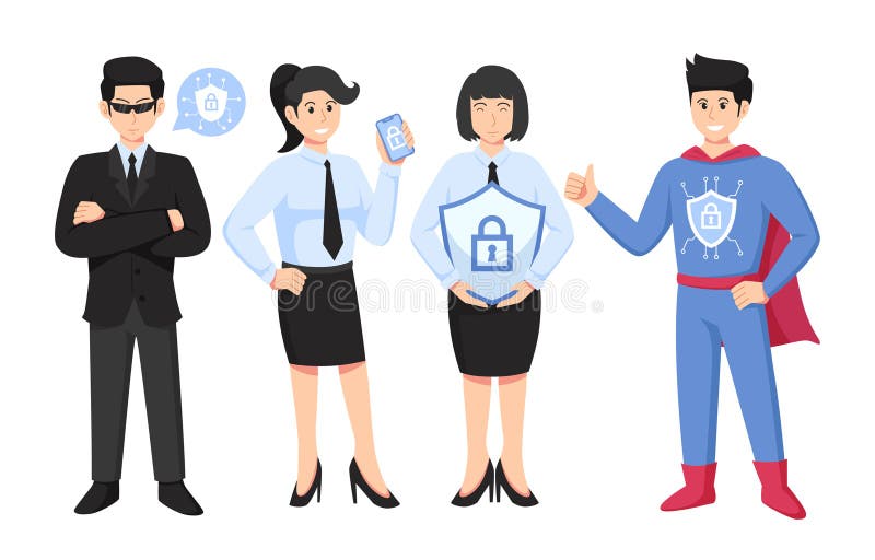 Digital Data Protection Design Vector. Cyber Security Cartoon Character ...