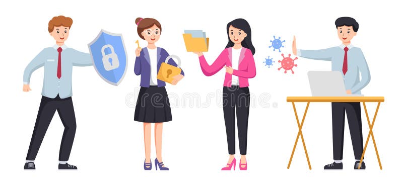 Digital Data Protection Design Vector. Cyber Security Cartoon Character ...
