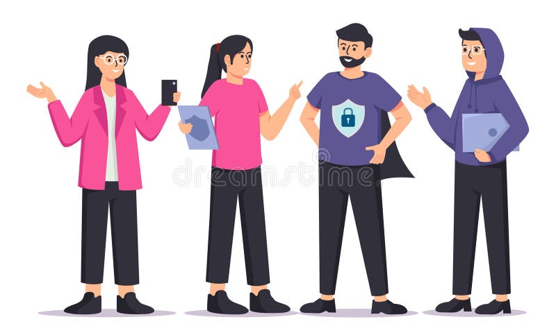 Digital Data Protection Design Vector. Cyber Security Cartoon Character ...