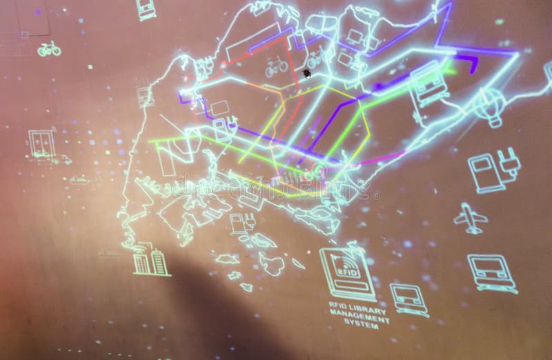 Digital Data Representation Projected on the Wall. Technology Editorial ...