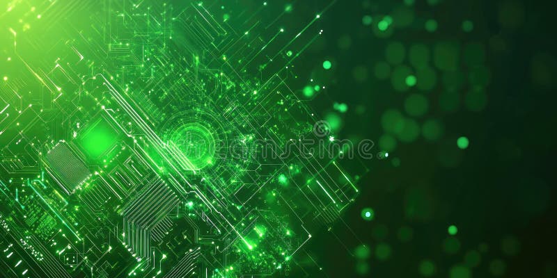 Digital Data Room: Abstract Interior with Glowing Green Data Panels and ...