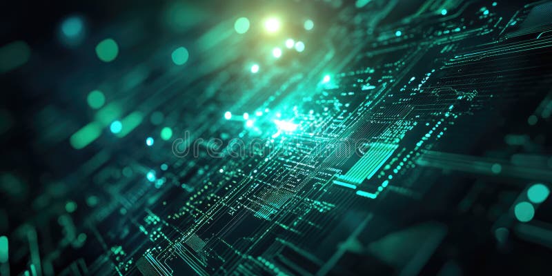 Digital Data Room: Abstract Interior with Glowing Green Data Panels and ...