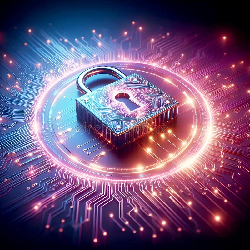 Digital Data Security Padlock on Computer Motherboard Circuit Board ...