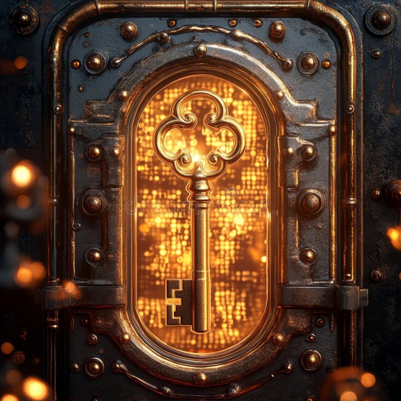 Digital Data Serves As the Backdrop for an Image of a Glowing Keyhole ...