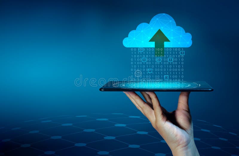 Digital Data Set of Binary Numbers Being Sent To the Clouds on a Blue ...