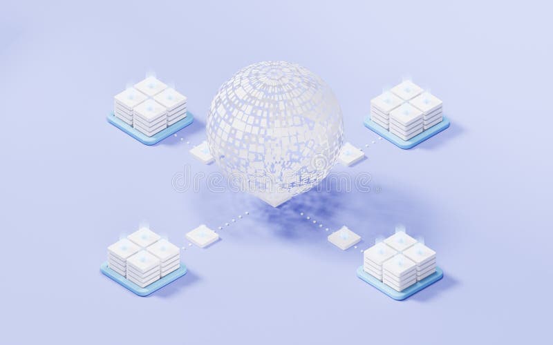 Digital Data Sphere with Server Device, 3d Rendering Stock Illustration ...