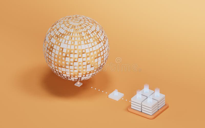 Digital Data Sphere with Server Device, 3d Rendering Stock Illustration ...
