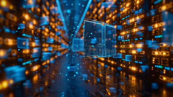 Digital Data Storage Concept in Futuristic Server Room with Glowing ...