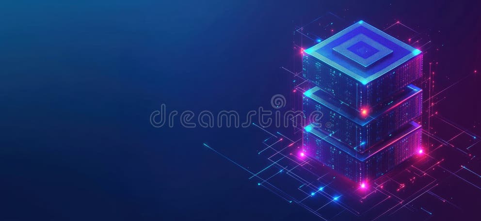 Digital Data Storage Concept with Futuristic Server Stack and Neon Lights, Representing Cloud ...