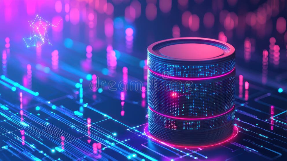Digital Data Storage Hub with Vibrant Neon Lights, Representing AI and ...