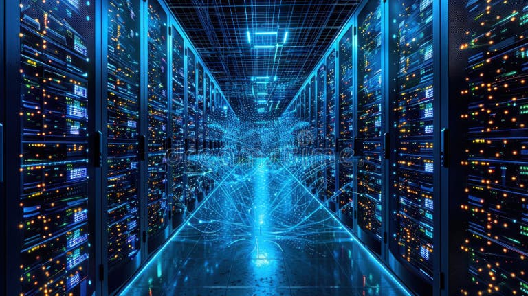 Digital Data Storage. a Room with Servers for Storing and Processing ...