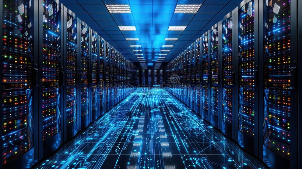 Digital Data Storage. a Room with Servers for Storing and Processing ...