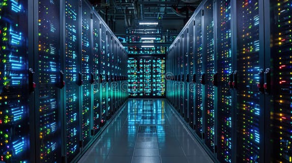 Digital Data Storage. a Room with Servers for Storing and Processing ...