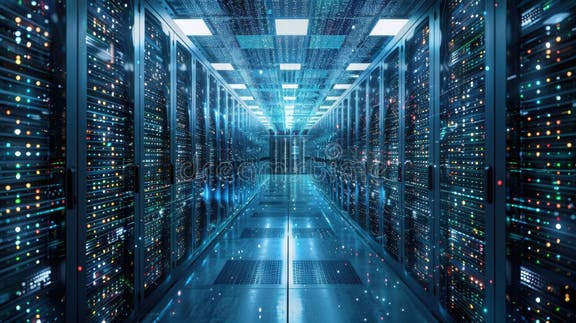 Digital Data Storage. a Room with Servers for Storing and Processing ...