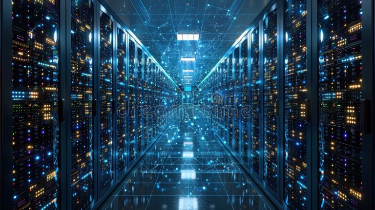 Digital Data Storage. a Room with Servers for Storing and Processing ...