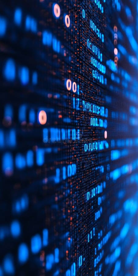 Digital Data Stream Abstract Background of Binary Code in Motion on Blue Computer Screen Stock ...