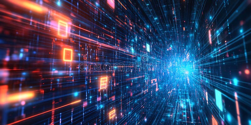 Digital Data Stream Abstract Background of Glowing Binary Code and Numbers Stock Illustration ...