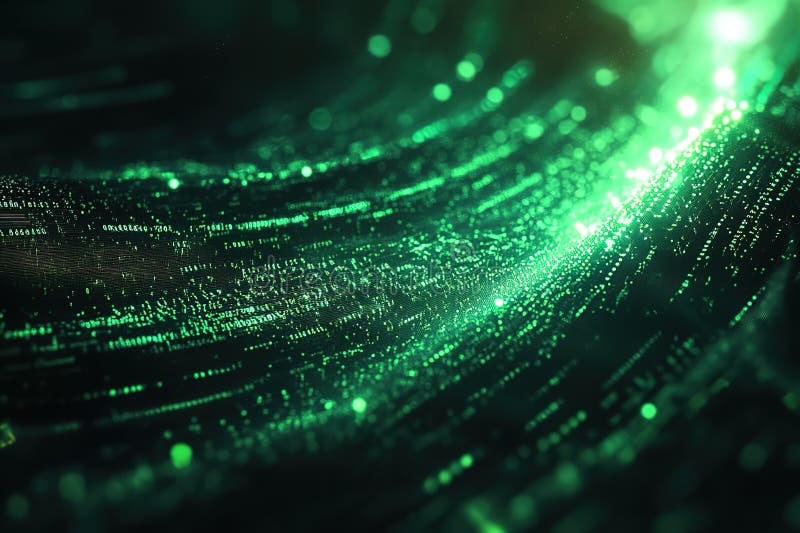 Digital Data Stream Abstract Green Binary Code Background, Matrix Style, Blurred Effect Stock ...