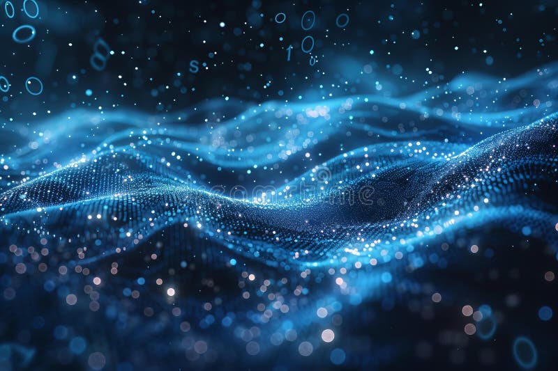 Digital Data Stream Background with Binary Code, Dark Blue and White ...