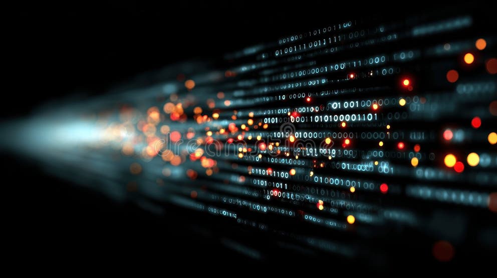 Digital Data Stream Binary Code Flow Lights Abstract Stock Illustration ...