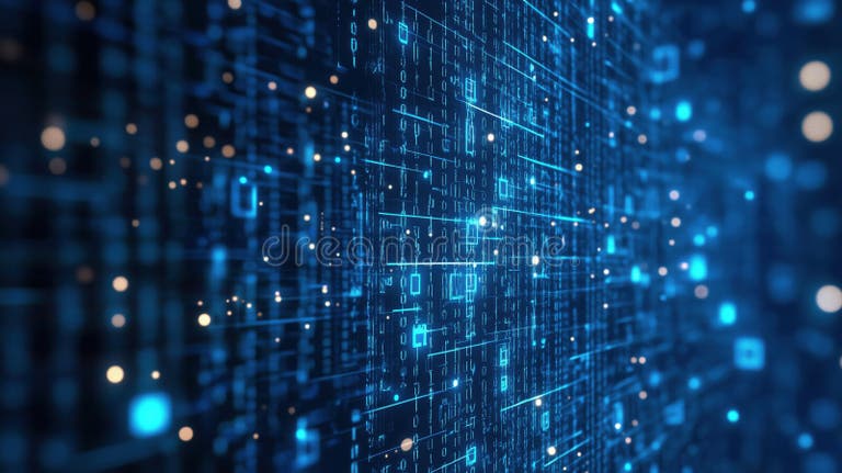 Digital Data Stream with Binary Code and Glowing Elements Stock Image - Image of binary, matrix ...