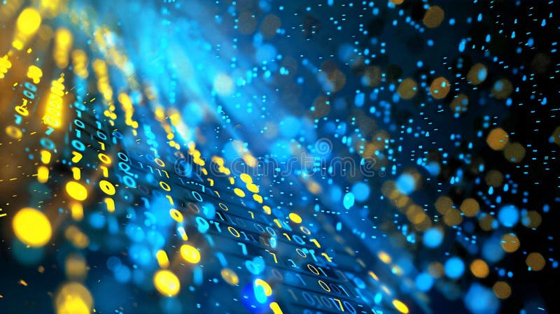 Digital Data Stream With Binary Code And Glowing Light Effects Stock