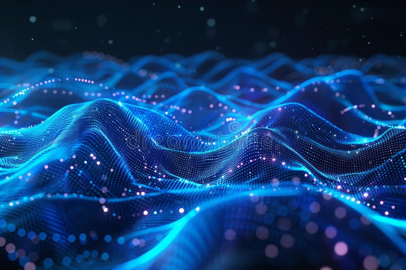 Digital Data Stream with Blue Glowing Waves, Futuristic Background for ...