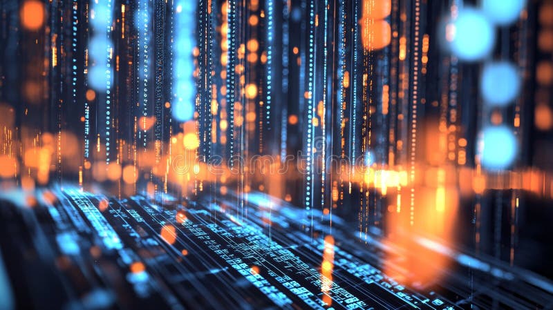 Digital Data Stream in Blue and Orange Glow Stock Image - Image of ...