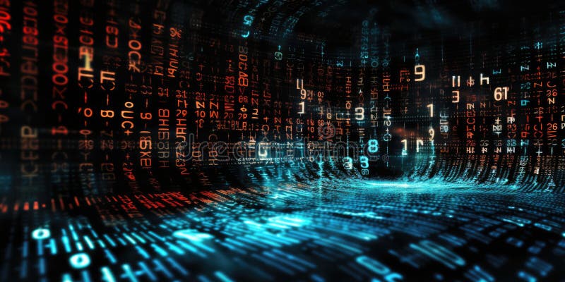 Digital Data Stream in Cyberspace. Abstract Technology Background with Blue Digital Code Stock ...