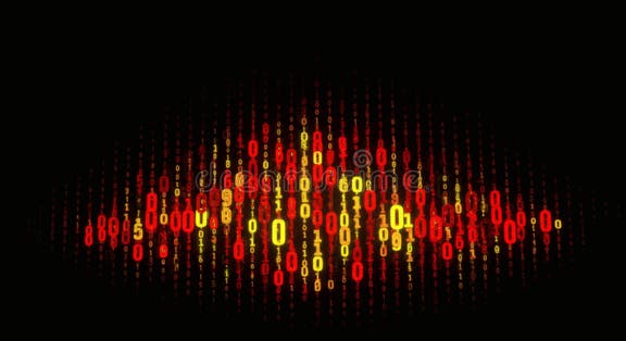 Digital Data Stream Falling with Red and Yellow Binary Code Stock ...