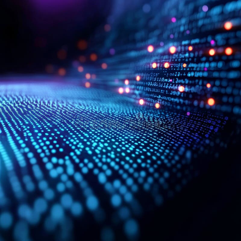Digital Data Stream Flowing Binary Code Lines With Shining Particles 6132