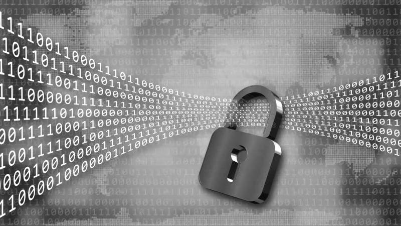 Digital Data Stream Flows Through Closed Padlock Movement Series Of Random Varying Binary Code