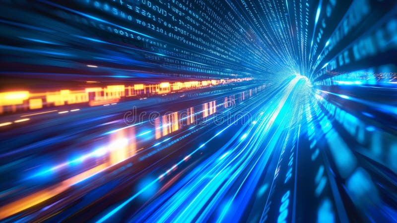 Digital Data Stream in a Futuristic Tunnel Stock Photo - Image of light ...
