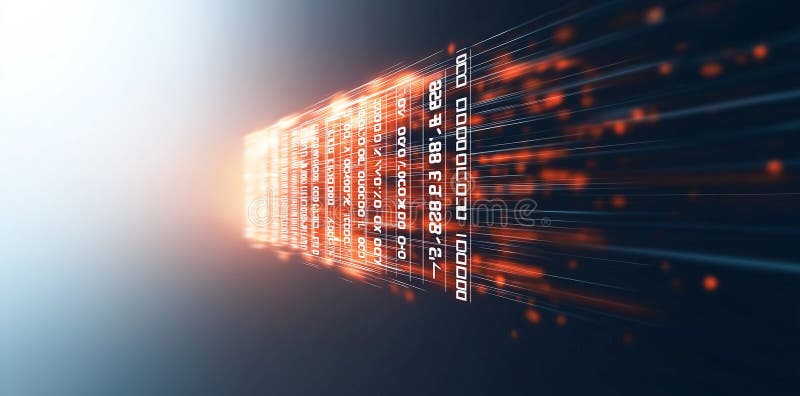 Digital Data Stream with Glowing Binary Code and Light Effects Stock ...
