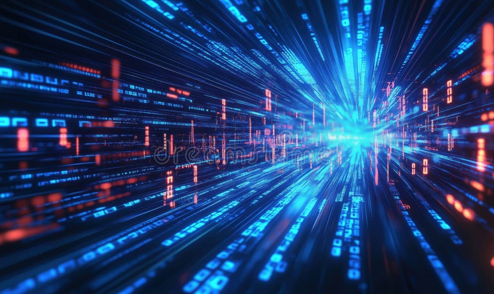 Digital Data Stream with Glowing Binary Code and Vibrant Blue Light ...